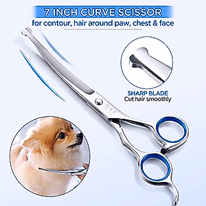 Gimars 6 in 1 Professional 4CR Stainless Steel Grooming Scissors for Dogs with Safety Round Tip, Heavy Duty Titanium Coated Pet Grooming Scissor for Dogs, Cats and Other Animals