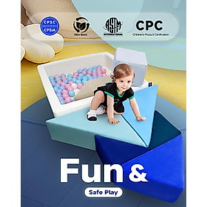 Heypappy Tangram Puzzles Kids Play Couch, 1600+DIY Toddler Modular Couch, 37"x37"x12" Foam Ball Pit, 8PCS Kids Sofa for Playroom Montessori Fort Building