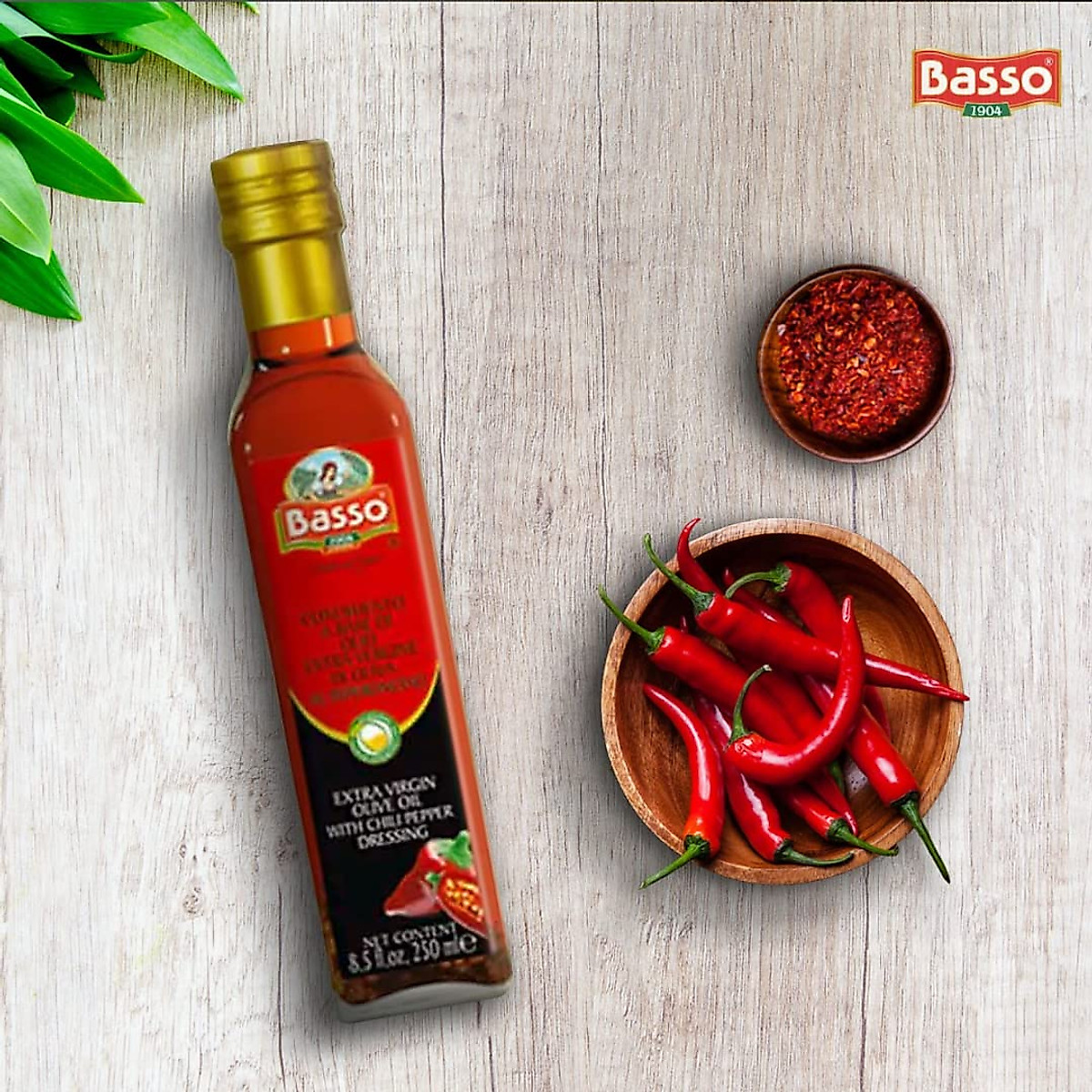 BASSO 1904 - Spicy Chili Oil, Infused Premium Extra Virgin Olive Oil, 8.5 Fl Oz (250 ml), Drizzle, Cooking, Dipping, Dressing, and Tasting
