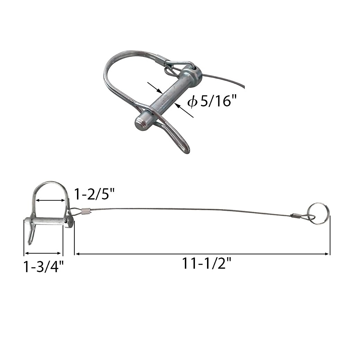 HILILON 5PCS Trailer Coupler Pin, 5/16-Inch Diameter x 1-3/4-Inch Long Prevents Loss, Plastic Coating Tether, Length 11-1/2" with Steel Quick Release Ring