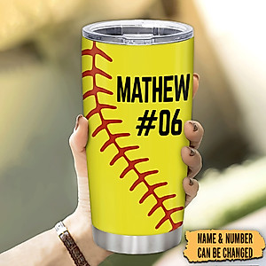 Hyturtle Personalized Softball Tumbler - Softball Print Custom Name And Number Stainless Steel Tumbler 20oz With Lid - Softball Gifts For Mom Women Men Fan Coach Sport Lovers Birthday Mother's Day