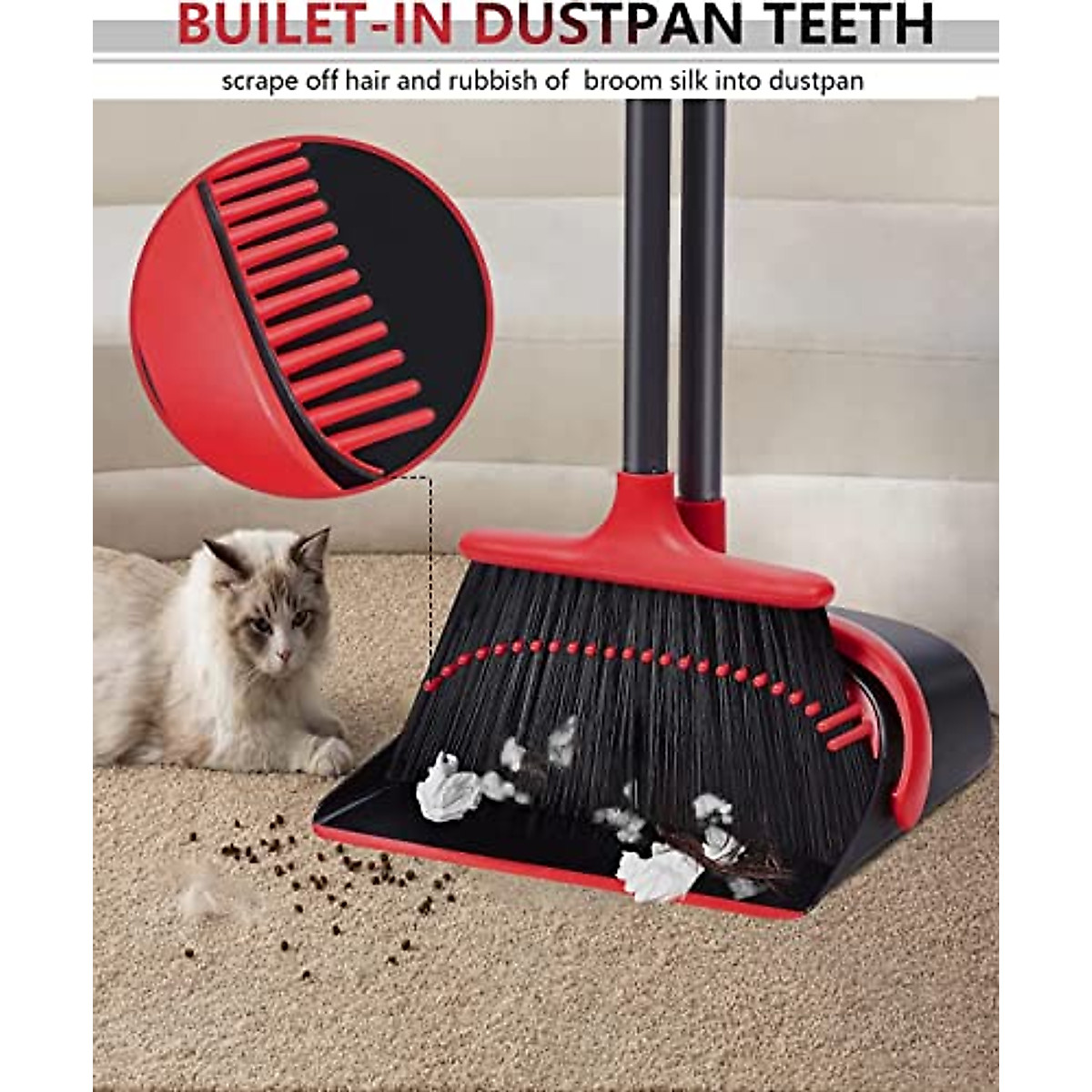 Broom and Dustpan Set, Broom and Dustpan, Broom and Dustpan Set for Home, Upgrade 52" Long Handle Broom with Stand Up Dustpan Combo Set for Office Home Kitchen Lobby Floor Use, Dust pan and Broom Set