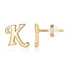 Sterling Silver Stud Earrings for Women, 925 Sterling Silver Gold Stud Earrings Letter K Initial Hypoallergenic Earrings for Women, Mother's Day Valentines Gifts Earrings for
