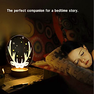 MYTH REALM Elk Rechargeable 3D Illusion Night Light with Beech Stand, LED Decoration Lamp, 4 Options Gifts for Kids Friends Family(Elk)