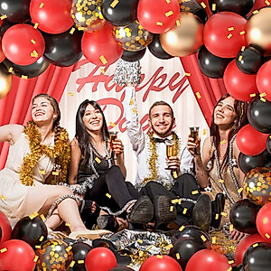 130PCS Red and Black Gold Balloons Balloon Garland Kit, Red Black Gold Baby Bridal Shower Birthday Wedding Valentines Day Party Decorations for Girl Women, Globos Para Decoracion De Fiestas