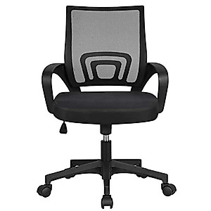 Yaheetech Home Office Modern Desk and Chair Set Computer Desk w/Drawer & Shelves with Ergonomic Mesh Height Adjustable Office Chair