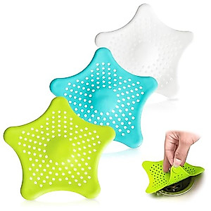 3Pcs Starfish Rubber Sink Strainers - Drain Hair Catcher - Kitchen Sink Strainer Stopper Silicone Drain Cover - Tub Drain Hair Catcher, Bathroom Sink Drain Strainer for Sink, Bathtub Strainer