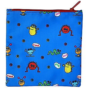 Yumbox Reusable Fabric Sandwich and Snack Bags (Set of 2) with fun Shark and Funny Monsters Prints for Toddlers and Kids. Zip Closure, Wide Opening, Washable, Food Safe, BPA Free, large 8 x 8 in.