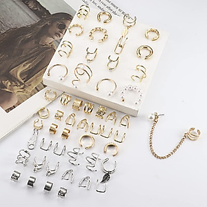 Dochais 52 Pcs Helix Cartilage Clip on Wrap Fake Earrings Ear Cuffs for Women Men Non Piercing Ear Clip (Gold/Silver)