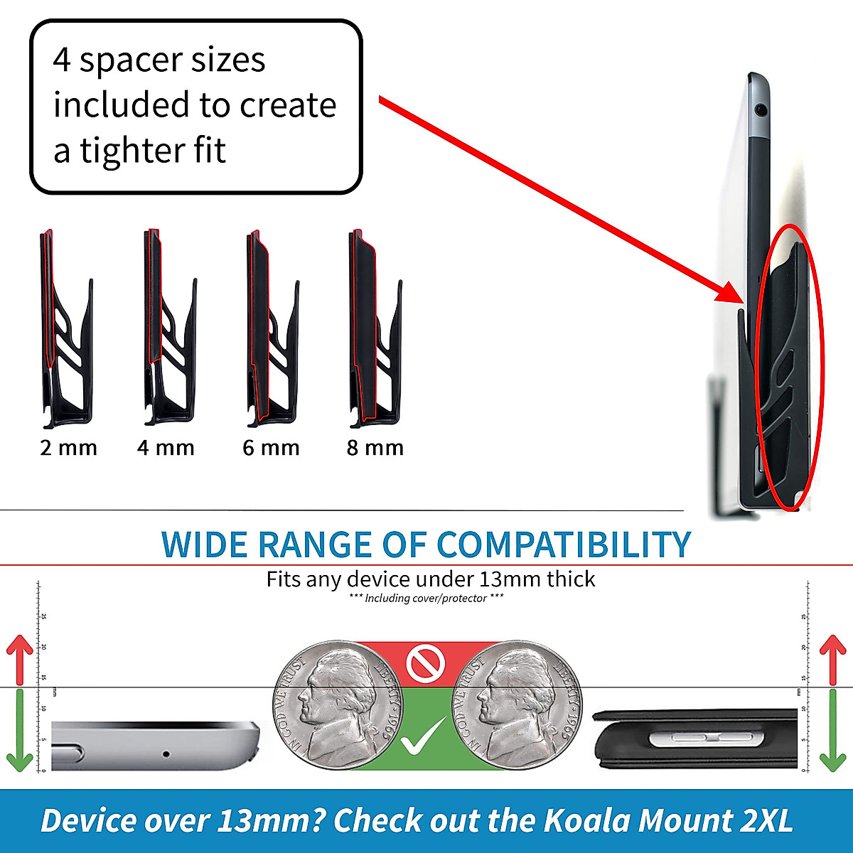 Dockem Koala Wall Mount 2.0: Damage-Free Universal Dock for Smartphone, Tablet, eReader: for iPad 1, 2, 3, 4, Air, Mini, iPad Pro, Samsung Galaxy Tab/Note, Google Nexus, Microsoft Surface (Black)