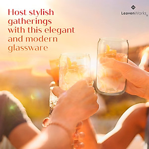 Leavenworks Beer Can Shaped Glass | 16 oz | Aesthetic Cups Used For Iced Coffee, Smoothies, Soda, Beer, Water Tumblers | Unique Glass Cups Set | Dishwasher-safe Glassware (6 Pack)