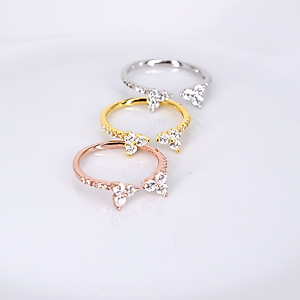 Womens Sterling Silver Rings Open Cluster Ring 18K White Gold Plated