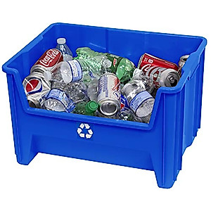 READYSPACE Commercial Industrial Heavy Duty Stackable Open-Front Recycling Bin Box Containers, 12.5 Gallon, 3 Pack, Blue