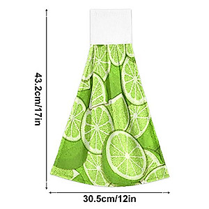 Ripe Juicy Lemon Kitchen Hanging Towel Green Tropical Limes Hand Towels Set 2 Pcs Tea Bar Dish Cloths Dry Towel Soft Absorbent Durable for Bathroom Laundry Room Decor