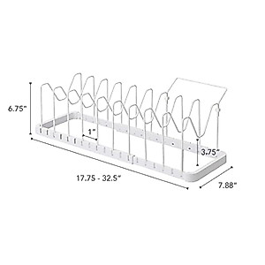 YAMAZAKI home 3840 Adjustable Lid & Pan Organizer-Kitchen Drawer Storage Shelf Rack, One Size, White
