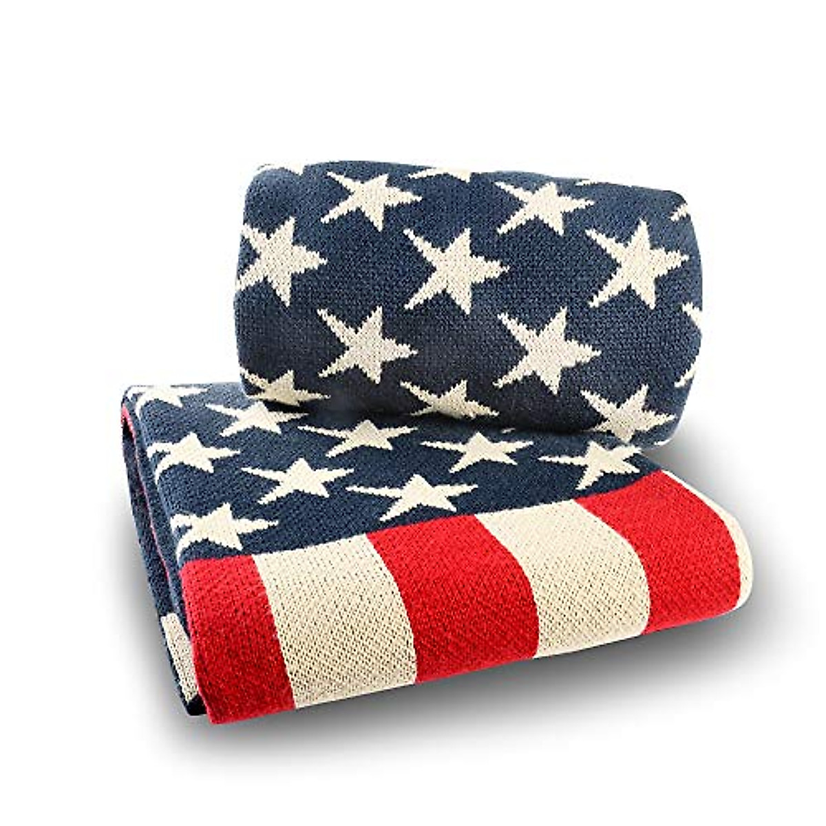 US Flag Knitted Blanket Patriotic Throw Super Comfy Soft Cozy for Coach and Bed 50"x 60" Warm for All Season TV Blankets