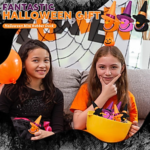 Wettarn 24 Pcs Halloween Rubber Ducks Mini Duck Bath Small Duck with Mini Felt Witch Hats and Metal Ball Beads Chain for Boys Girls Party Favors DIY Craft Goodie Bag Fillers(Colorful Duck)