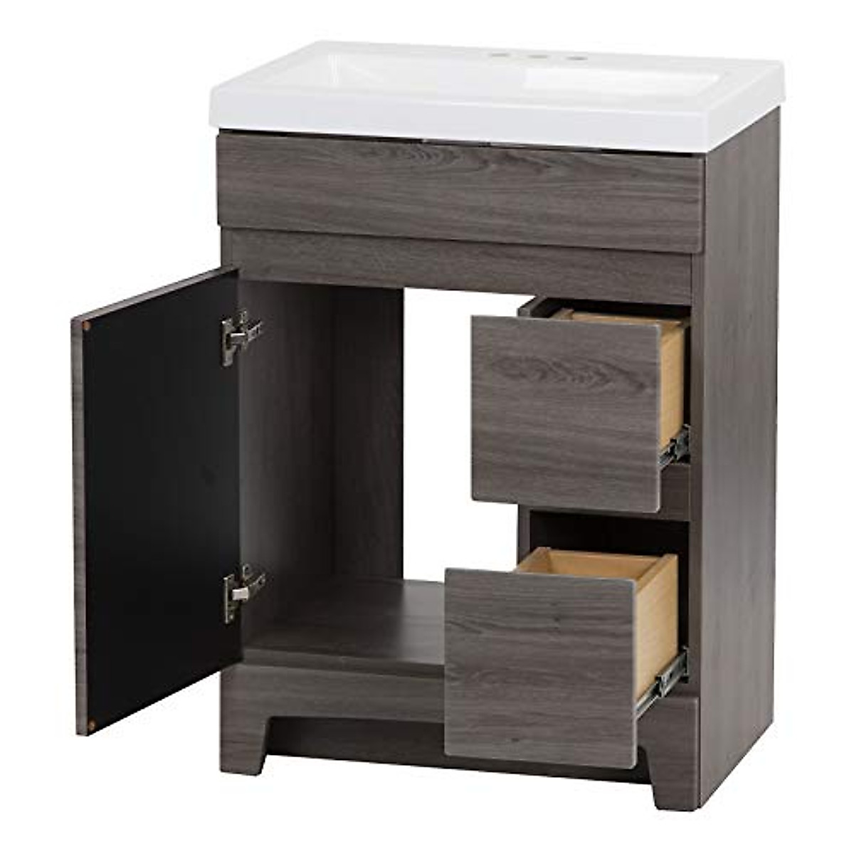 Spring Mill Cabinets Muriel Bathroom Vanity with 1-Door Cabinet, 2 Drawers, and White Single-Sink Top, 24.5" W x 16.75" D x 33.89" H, Dark Oak