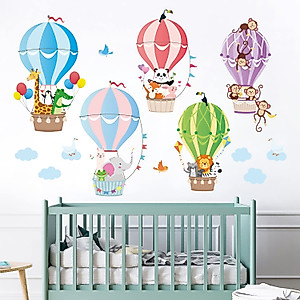 DECOWALL BS-104 Hot Air Balloons Wall Decals Animal Clouds Stickers for Kids Bedroom Nursery Playroom Living Room Removable Art Decor Decoration