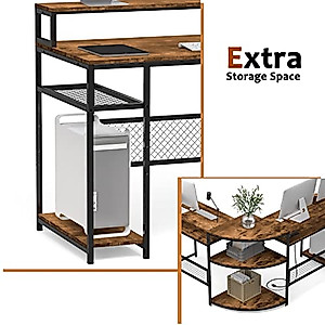 AYEASY 66" Computer Desk L Shaped Desk with Storage, Reversible Corner Desk with USB Charging Port & Power Outlet,Gaming Desk L Shape with Monitor Shelf, Large Home Office Desk, Rustic Brown