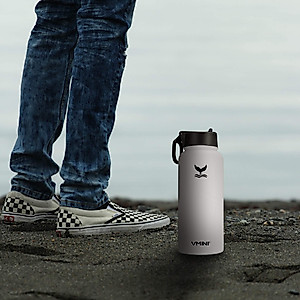 Vmini Water Bottle with New Wide Handle Straw Lid, Wide Mouth Vacuum Insulated 18/8 Stainless Steel, 32 oz, Gradient Mint + Pink + Purple