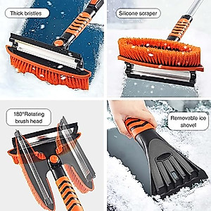 Qunlei 42" Extendable Snow Brush,Ice Scraper, and Snow Shovel-Two Poles with Foam Grip,Pivoting Brush Head-Ultimate Multi-Purpose Snow Removal Tool for Cars,Trucks,SUVs