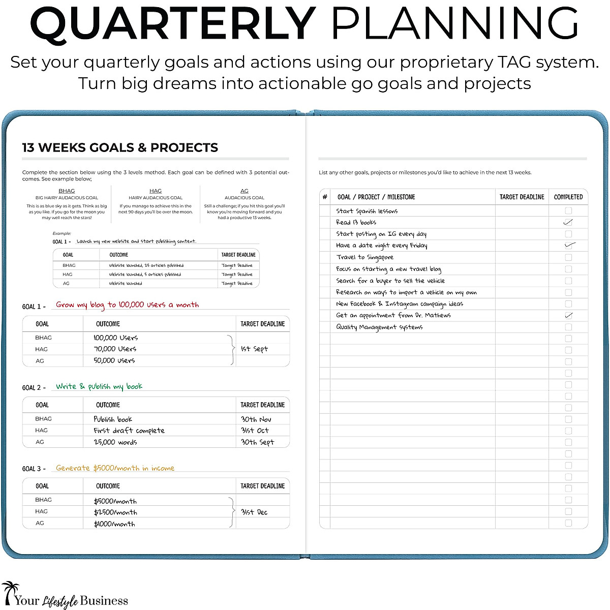 90 Day Goal Setting Journal, Track Progress Daily, Multiple Use Cases, One Journal for All