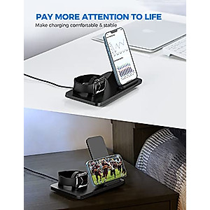 Wireless Charger 15W, 2 in 1 Wireless Charging Station, Fast Wireless Charger for iPhone 13 12 11 Pro Max X XS/iWatch Series, Fast Qi Wireless Charger Dock Station(Adapter Include)