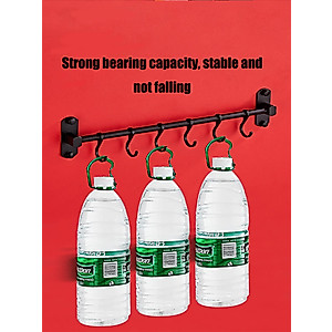 Kitchen Rail with 6 Sliding Hooks, Wall Mount Kitchen Utensil Rack, Pan and Pot Hangers Organization and Storage Holder Set, Aluminum (Black)