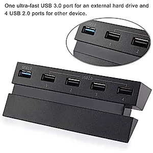EEEKit 5 Port Hub for PS4, USB 3.0/2.0 High-Speed Expansion Hub Charger Controller Adapter Connector Compatible with Playstation 4 PS4 Gaming Console, Not for PS4 Slim, PS4 PRO