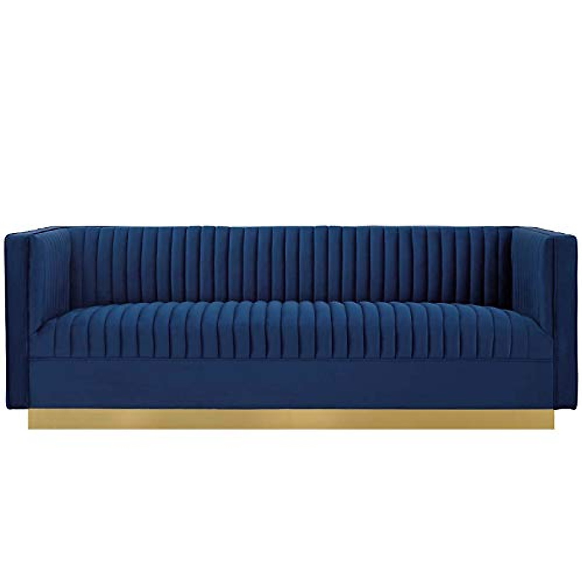 Modway Sanguine Vintage Glamour Channel Tufted Performance Velvet Upholstered Sofa in Navy