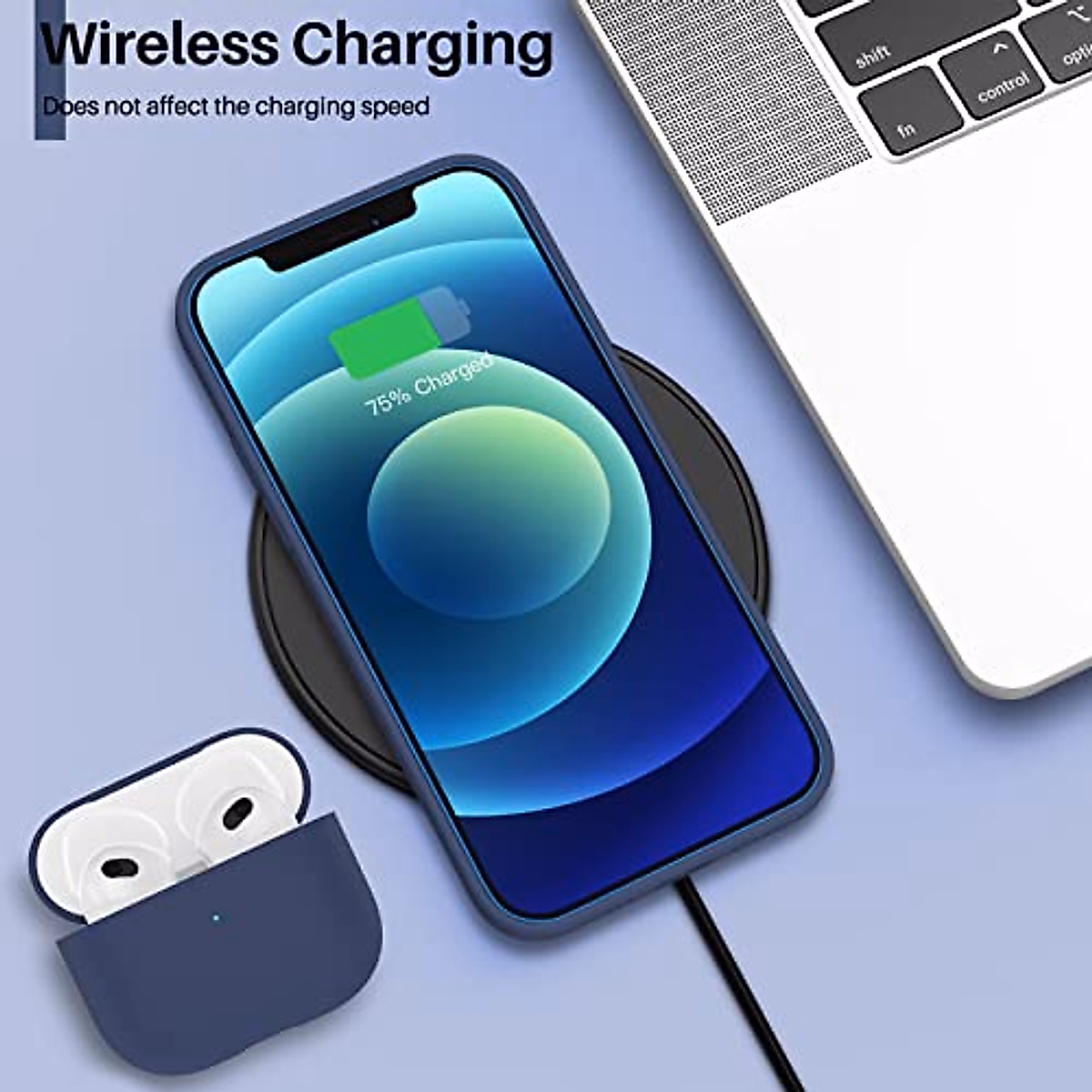 ORNARTO Compatible with iPhone 12 Mini Case, Slim Liquid Silicone 3 Layers Full Covered Soft Gel Rubber with Microfiber Case Cover 5.4 inch-Navy Blue