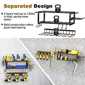 Housolution Power Tool Organizer, 3 Layers 5 Drill Slots Garage Storage Rack, Heavy Duty Metal Drill Holder Wall Mount Floating Shelf, Tool Organizers and Storage for Warehouse| Father's Day Gift