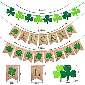 XIMISHOP St Patrick's Day Decorations, St.Patrick's Day Banner, Irish Felt Shamrock Clover Garland Burlap Banners，Irish Party Supplies - Green and Light Green Color