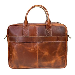 17 Inch Vintage Handmade Leather Travel Messenger Office Crossbody Bag Laptop Briefcase Computer College Satchel Bag (Tan Brown)