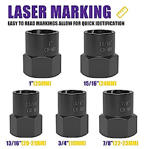 Impact Nut Bolt Extractor Tool Set, Heavy Duty Bolt Nut Remover For Stripped, Damaged, Rounded off and Rusted Lug Nuts, 5PCS 1/2" Drive Nuts Bolt Removal Kit Large Size 19-25mm Fit Lorry Truck