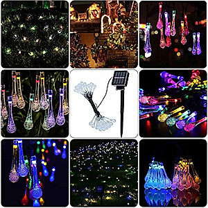 Solar String Lights, 22.9ft 50 Advanced Waterproof Water Drop Mode LED Solar Fairy Lights, Outdoor Saint Valentine's Day Lights for Patio, Lawn, Home, Garden, Wedding, Party Decorations
