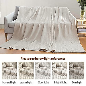 Waffle Blanket King 100% Cotton Bed Blanket, 380 GSM Waffle Weave Throw Blanket for All Seasons, Pre-Washed and Anti-Shrinkage Soft Lightweight Blanket for Bed, Sofa (Khaki,90x104)