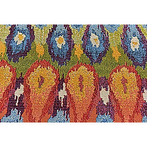 Unique Loom Outdoor Modern Collection Area Rug - Ikat (8' Round, Multi/ Burgundy)