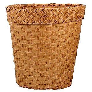 Woven Paper Wastebasket Rattan Trash Can Basket Round Woven Garbage Basket for Home Office ( Khaki )
