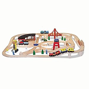 Melissa & Doug Wooden Railway Set, 130 Pieces - Wooden Train Set for Toddlers Ages 3+