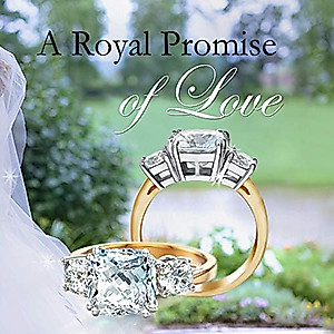 Samie Collection 3 Stone Engagement Rings for Women Wedding Ring with Cushion Cut Simulated Diamond CZ in Yellow & White Gold Plating, Size 6