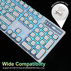 Camiysn Typewriter Style Mechanical Gaming Keyboard, White Retro Punk Gaming Keyboard with RGB Backlit, 104 Keys Blue Switch Wired Cute Keyboard, Uique Square Keycaps for Windows/Mac/PC