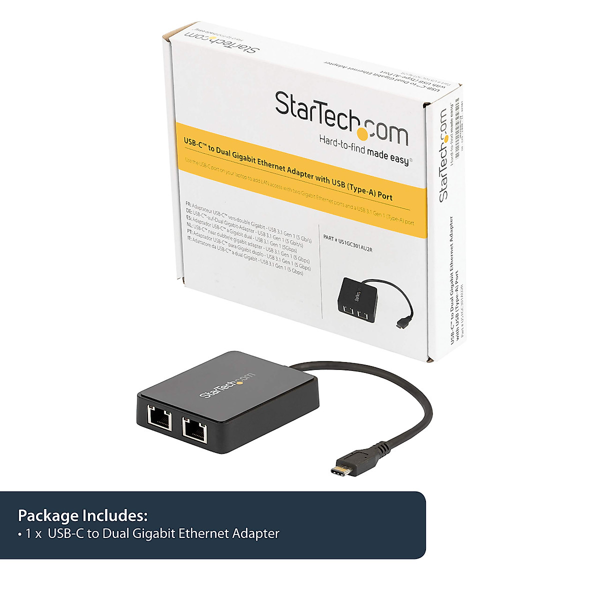 StarTech.com USB-C to Dual Gigabit Ethernet Adapter with USB 3.0 (Type-A) Port - USB Type-C Gigabit Network Adapter (US1GC301AU2R)