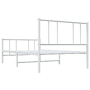 vidaXL Sturdy Steel Single Bed Frame with Headboard & Footboard - White - Metal Slats for Breathability - Convenient Under-Bed Storage Space - 81.5" x 41.3" x 35.4"