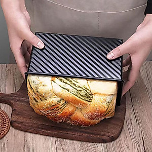 EGEN Bread Pan Loaf Pan for Baking with Lid, Non-Stick Carbon Steel Baking Bread Toast Mold Loaf Baking Pan Set (Black-2Pcs)