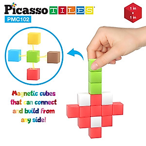 Picasso Cubes Kids Pixel 1” Magnetic Puzzle Cube 102 Piece Mix & Match with FREE Idea Book Sensory Toys STEAM Education Learning Building Block Magnets Construction ToySet Stacking Magnet Creative Kit