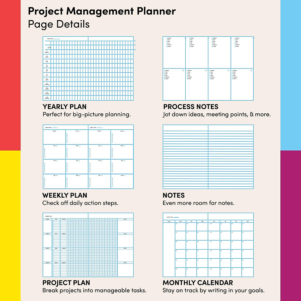 POKETO – Hardcover Project Planner - 11.9" x 8.4" - Undated - Weekly, Monthly & Yearly Notebook - Daily Planner - Note Taking - Eco-Friendly Journal - Home, School & Office Supplies - Teal