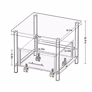 Aquiver Acrylic Mini Fridge Stand with Storage Basket - Mini Fridge Table Small Beverage Refrigerator Stand, with 4 Lockable Wheels, 19.7'' L x 19.7'' W x 16.9'' H, Clear