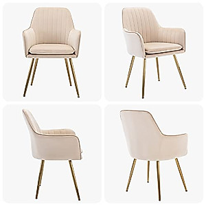 Gold Thumb Velvet Dinning Chair Set of 2 Mid-Back Accent Chair Modern Leisure Armchair with Gold Plating Legs Upholstered Living Room Chair (Beige-2PCS)